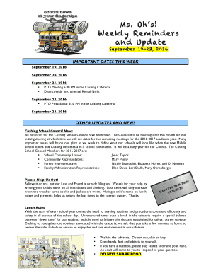 Fillable Online Weekly Reminders Fax Email Print - pdfFiller