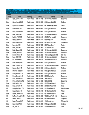 Fillable Online SELECT2 PLAN Primary Care List for Sacramento County ...
