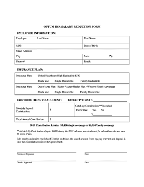 Fillable Online OPTUM HSA SALARY REDUCTION FORM Fax Email Print - pdfFiller