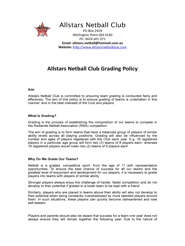 Fillable Online Allstars Netball Club Fax Email Print - pdfFiller