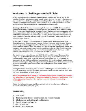 Fillable Online 1 Challengers Netball Club Fax Email Print - pdfFiller