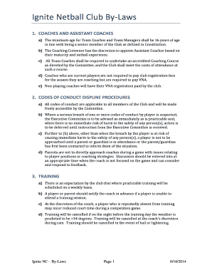 Fillable Online Ignite Netball Club By-Laws Fax Email Print - pdfFiller