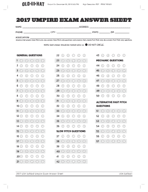 Fillable Online 2017 UMPIRE EXAM ANSWER SHEET Fax Email Print - pdfFiller