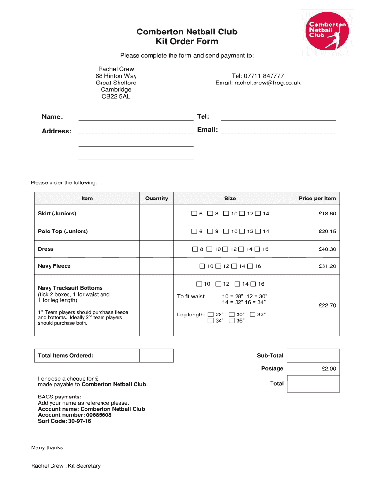 Fillable Online Comberton Netball Club Fax Email Print - pdfFiller