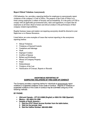 Fillable Online Report Ethical Violations Anonymously Fax Email Print ...