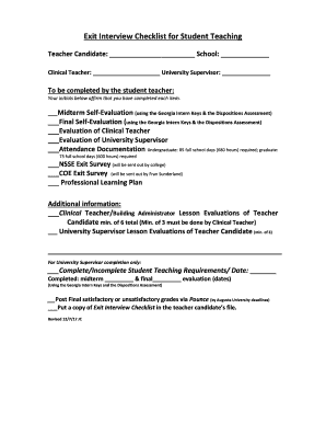 Fillable Online Exit Interview Checklist for Student Teaching Fax Email ...
