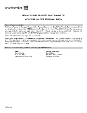 Fillable Online HSA ACCOUNT REQUEST FOR CHANGE OF Fax Email Print ...