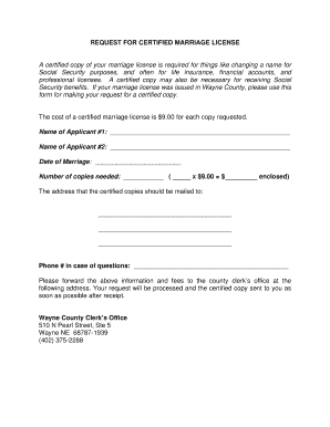 Fillable Online REQUEST FOR CERTIFIED MARRIAGE LICENSE Fax Email Print ...