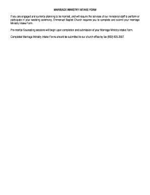 Fillable Online MARRIAGE MINISTRY INTAKE FORM Fax Email Print - pdfFiller