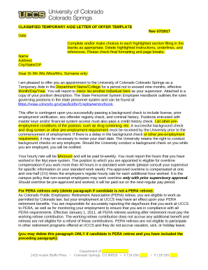 CLASSIFIED TEMPORARY AIDE LETTER OF OFFER TEMPLATE Doc Template | pdfFiller