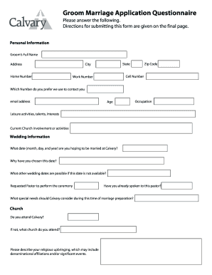 Fillable Online Groom Marriage Application Questionnaire Fax Email ...