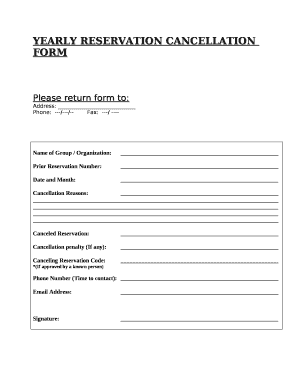 Yearly RESERVATION CANCELLATION Doc Template | pdfFiller