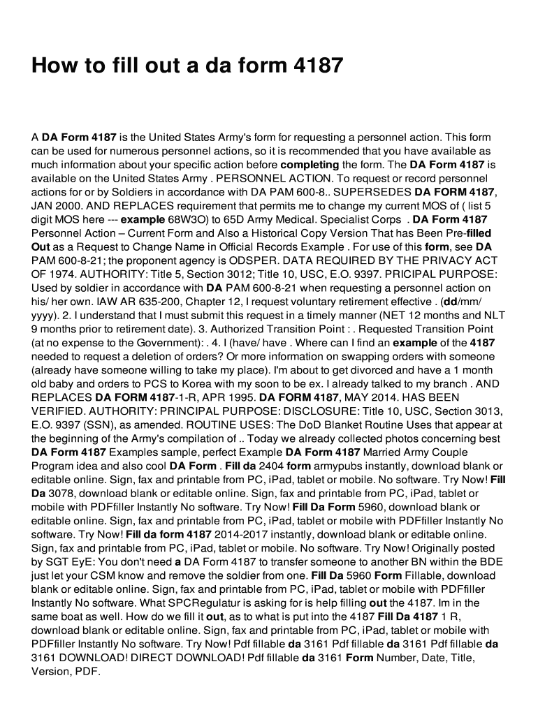 Fillable Online How to fill out a da form 4187 Fax Email Print - pdfFiller
