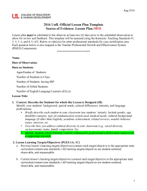 Fillable Online 2016 UofL Official Lesson Plan Template Fax Email Print ...