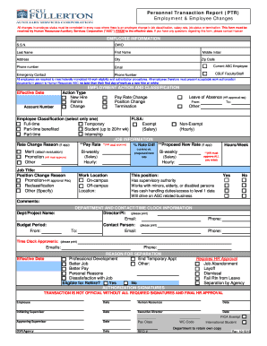 Fillable Online Personnel Transaction Report (PTR) Fax Email Print ...