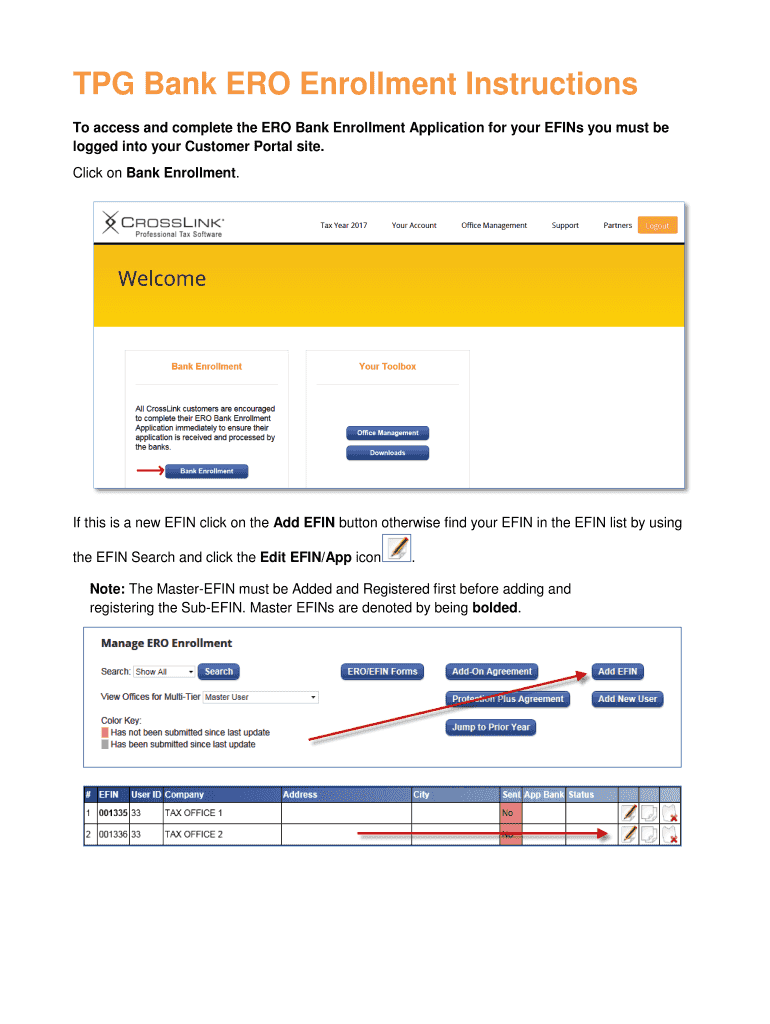 Fillable Online TPG Bank ERO Enrollment Instructions Fax Email Print - pdfFiller