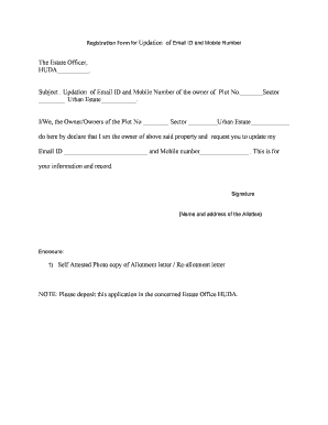 Fillable Online Registration Form for Updation of Email ID and Mobile ...