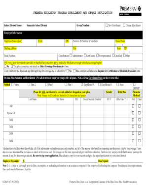 Fillable Online PREMERA EDUCATION PROGRAM ENROLLMENT AND CHANGE ...