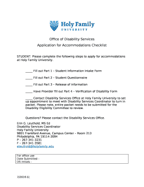 Application for Accommodations Checklist Doc Template | pdfFiller