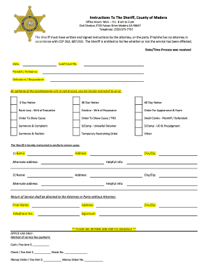 Fillable Online Instructions To The Sheriff, County of Madera Fax Email ...