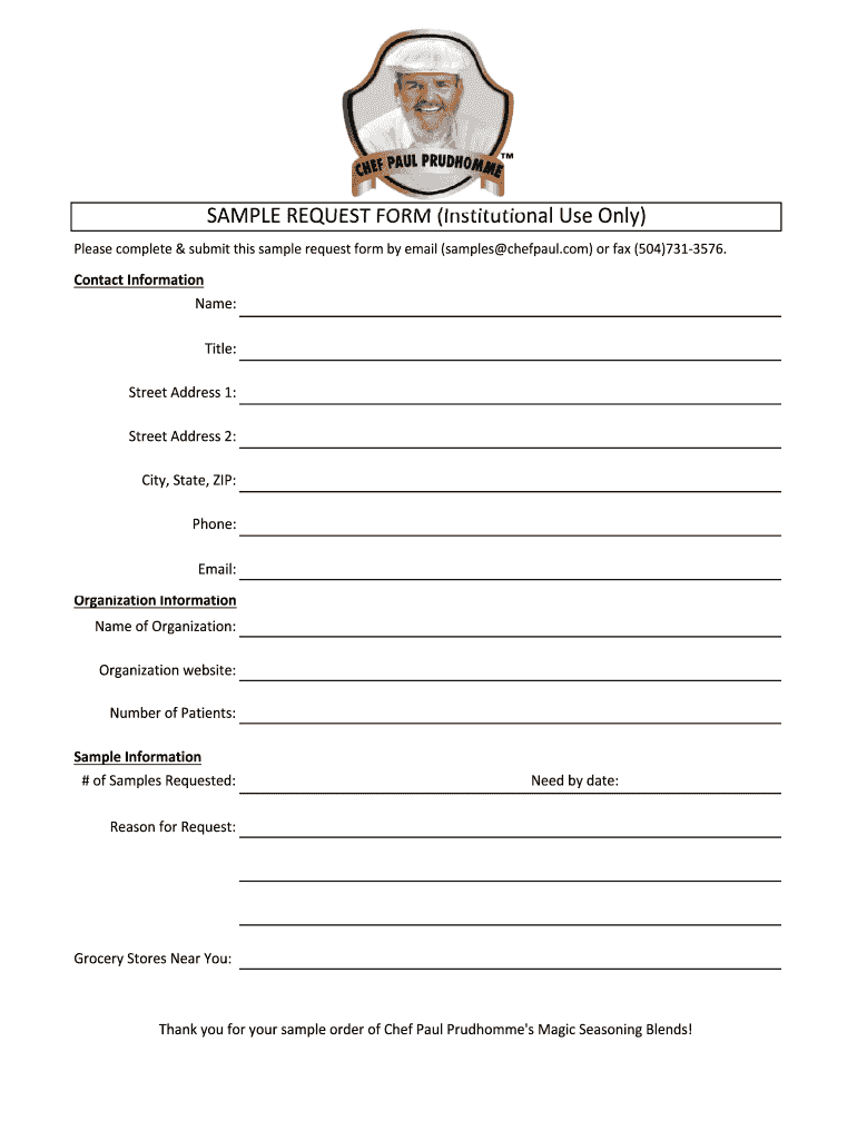 Fillable Online SAMPLE REQUEST FORM (Institutional Use Only) Fax Email ...