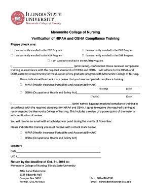 Fillable Online Verification of HIPAA and OSHA Compliance Training Fax ...