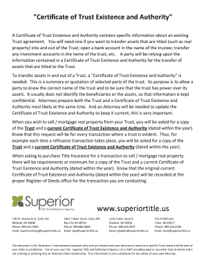 Fillable Online "Certificate of Trust Existence and Authority" Fax ...