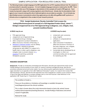 Fillable Online SAMPLE APPLICATION - FDA-REGULATED CLINICAL TRAIL Fax ...