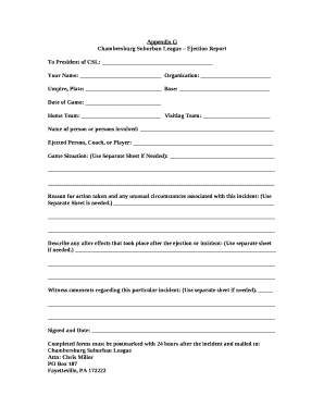 Chambersburg Suburban League Ejection Report Doc Template | pdfFiller