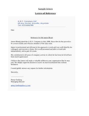 Letters of Reference Doc Template | pdfFiller