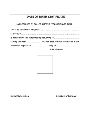 Fillable Online DATE OF BIRTH CERTIFICATE Fax Email Print - pdfFiller
