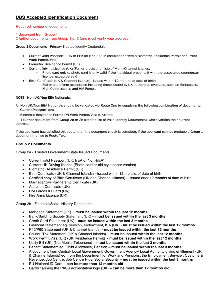 Fillable Online DBS Accepted Identification Document Fax Email Print ...