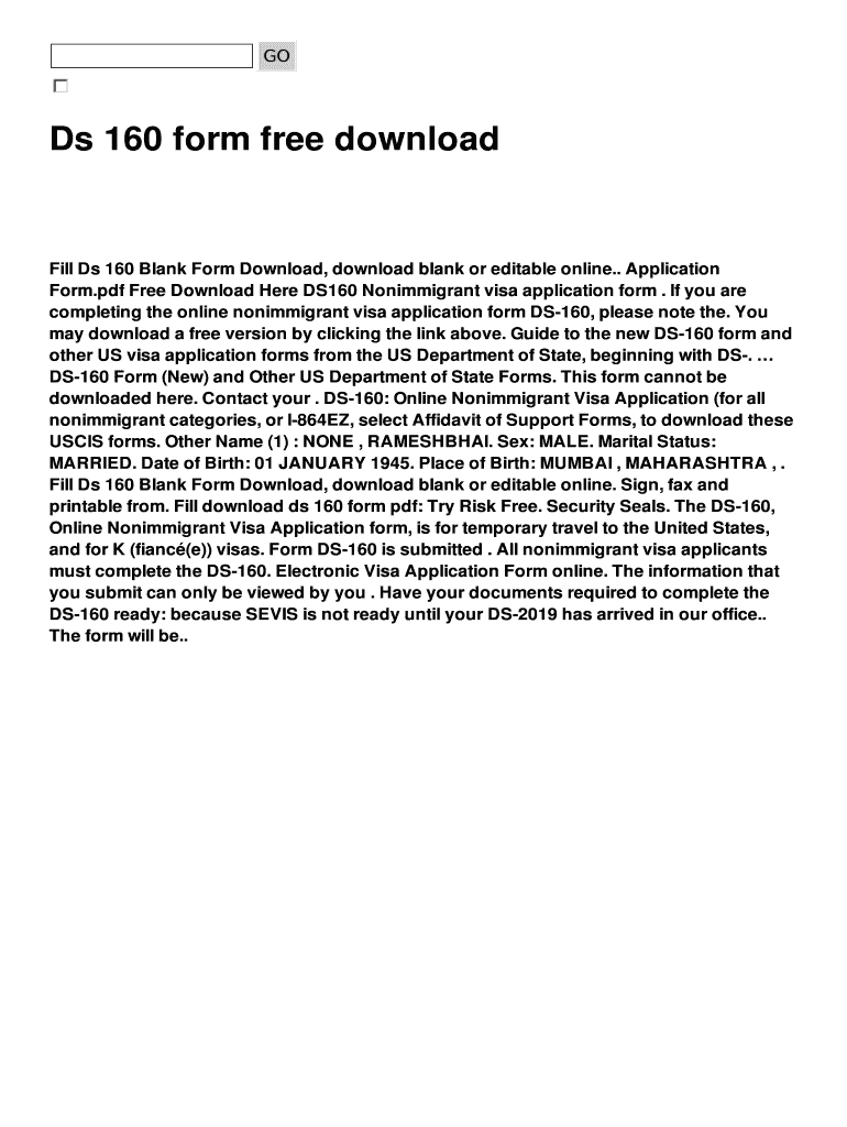 Fillable Online Ds 160 form free download Fax Email Print - pdfFiller