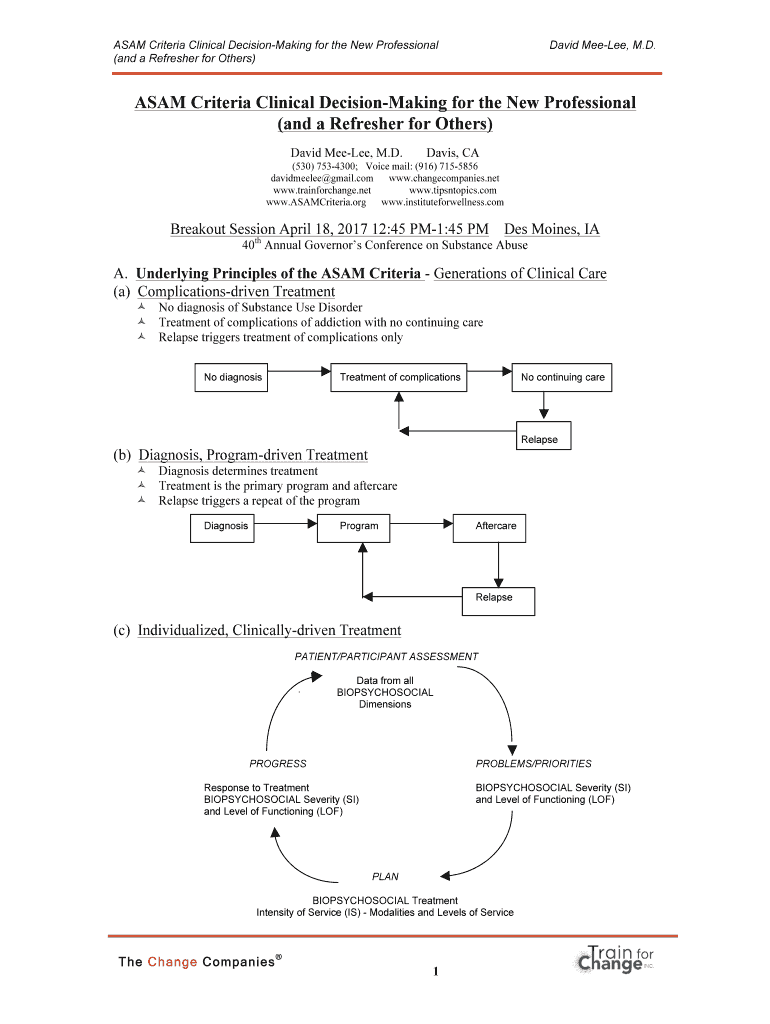 Fillable Online ASAM Criteria Clinical Decision-Making for the New ...
