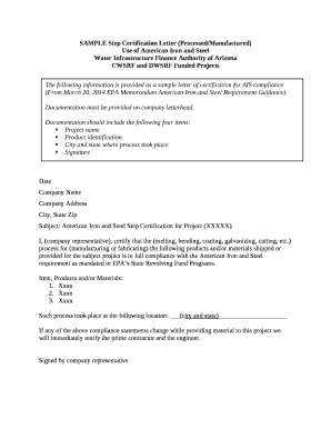 SAMPLE Step Certification Letter (Processed/Manufactured) Doc Template ...