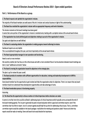 Fillable Online Board of Directors Annual Performance Review 2014 ...