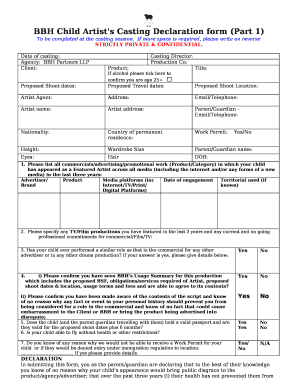 BBH Child Artist's Casting Declaration (Part 1) Doc Template | pdfFiller