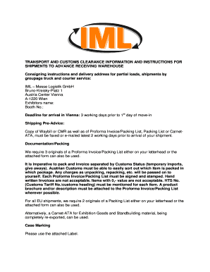 Fillable Online TRANSPORT AND CUSTOMS CLEARANCE INFORMATION AND ...