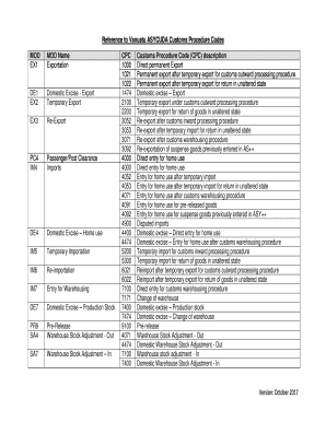Fillable Online Reference to Vanuatu ASYCUDA Customs Procedure Codes ...