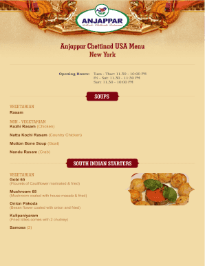 Fillable Online Anjappar Chettinad USA Menu Fax Email Print - pdfFiller