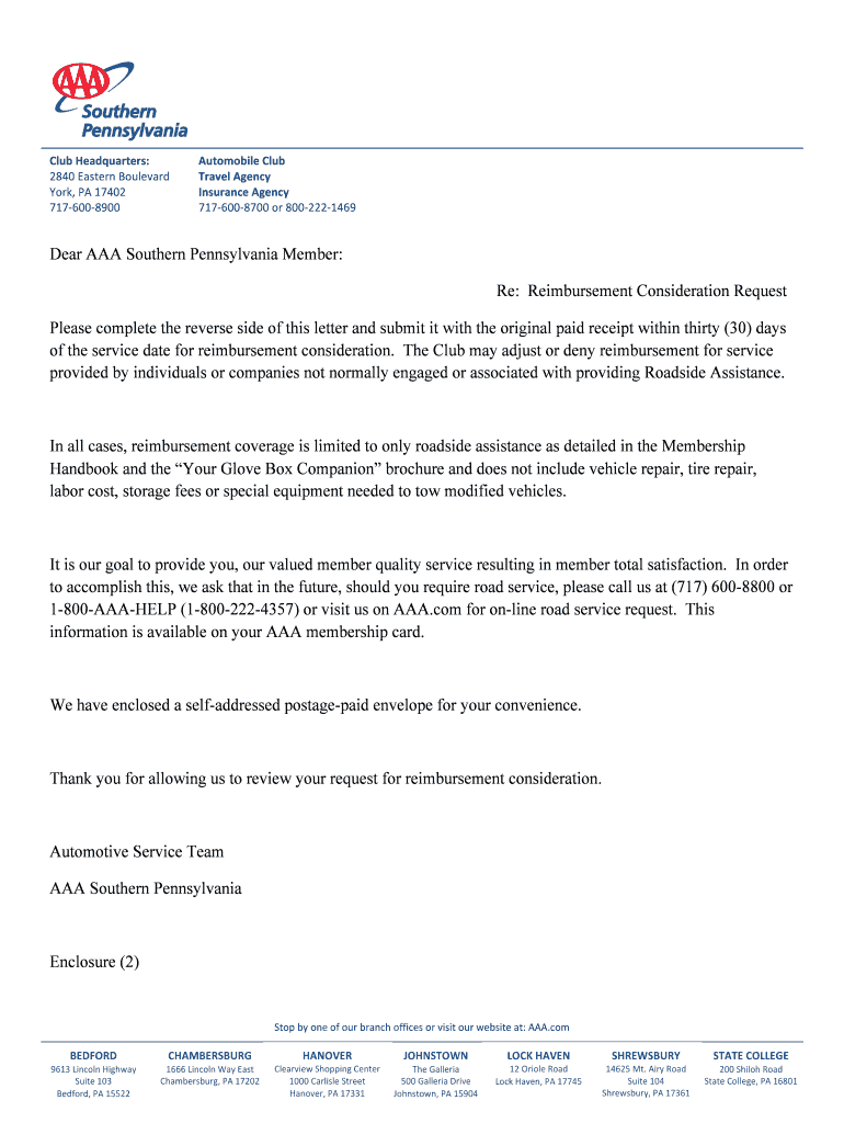 Fillable Online Dear AAA Southern Pennsylvania Member: Fax Email Print ...