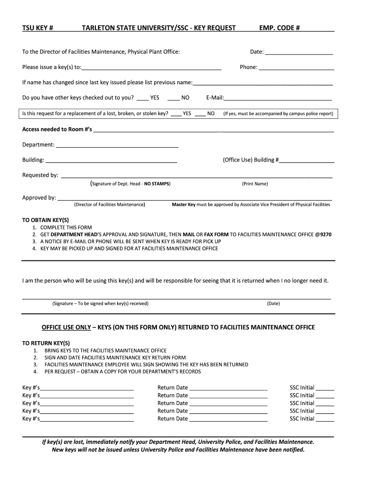 Fillable Online TSU KEY # Fax Email Print - pdfFiller