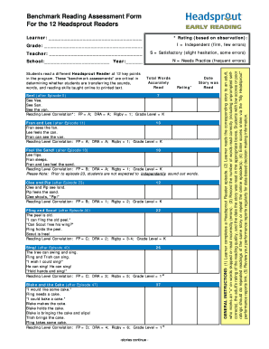 Fillable Online Benchmark Reading Assessment Form Fax Email Print ...