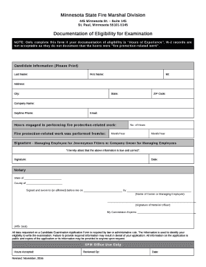 Documentation of Eligibility for Examination - dps mn Doc Template ...