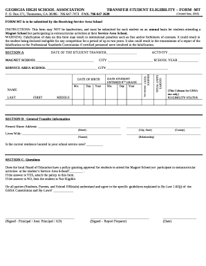 GEORGIA HIGH SCHOOL ASSOCIATIONTRANSFER STUDENT ELIGIBILITY -MT Doc ...