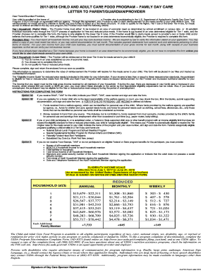 Fillable Online 2017-2018 CHILD AND ADULT CARE FOOD PROGRAM FAMILY DAY ...