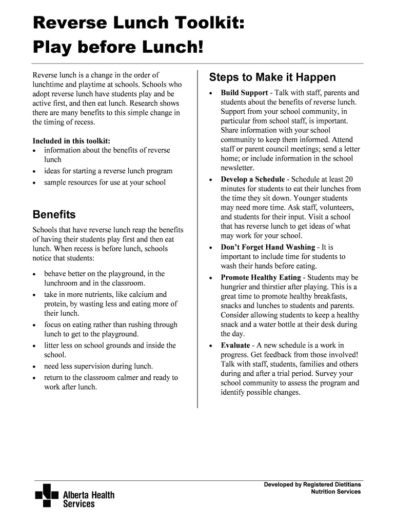 Fillable Online Reverse Lunch Toolkit: Fax Email Print - pdfFiller