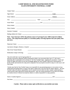 CAMP MEDICAL AND REGISTRATION Doc Template | pdfFiller
