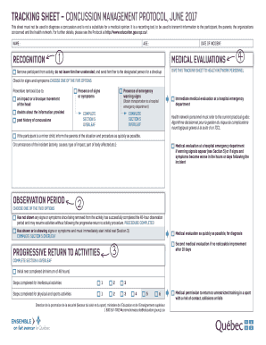 Fillable Online TRACKING SHEET - CONCUSSION MANAGEMENT PROTOCOL, JUNE ...