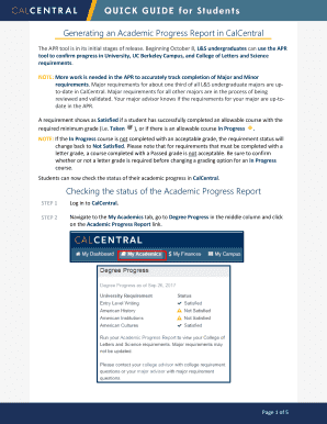 Fillable Online Generating an Academic Progress Report in CalCentral ...